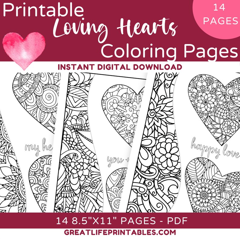 Printable Heart Coloring Pages, Valentines Day Coloring Pages, Love ...