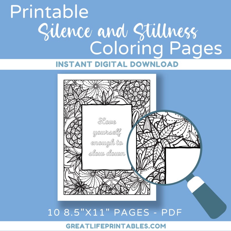 Printable Silence and Stillness Floral Coloring Bundle, Digital ...