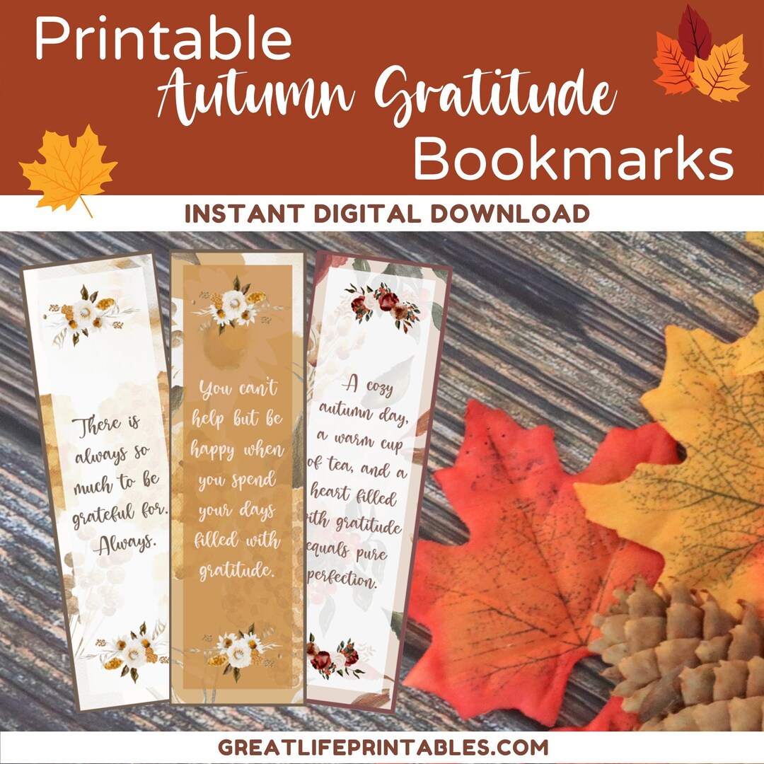 Printable Bookmarks, Autumn Bookmark, Bookmark Set, Thanksgiving ...