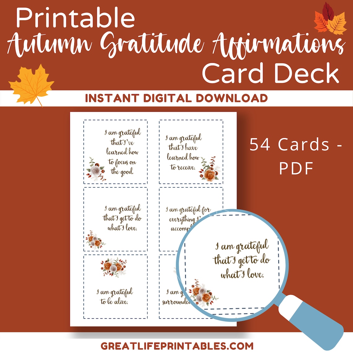 Printable Gratitude Card Deck, Gratitude Affirmations, Autumn ...