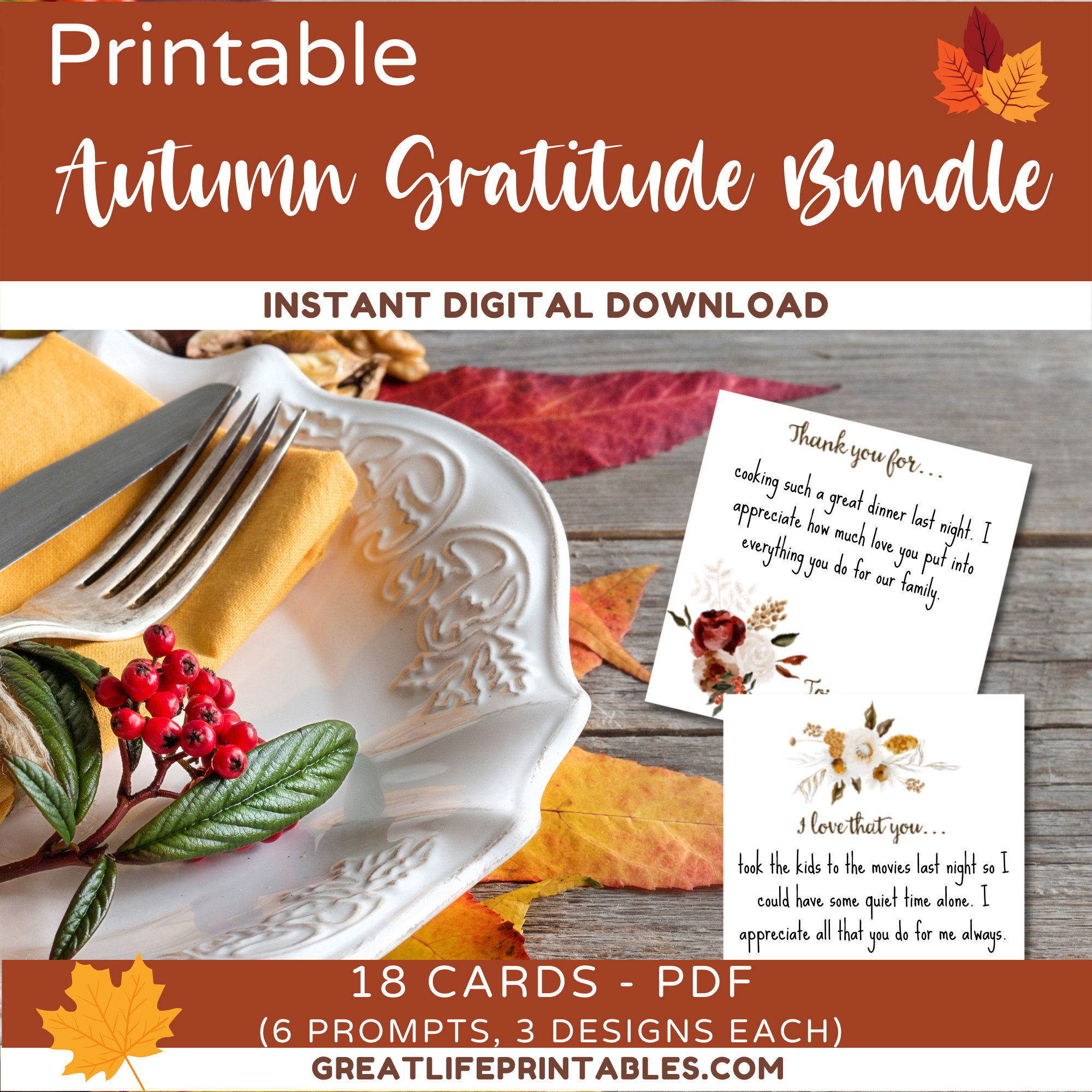 Autumn Bundle, Printable Gratitude Journal, Printable Appreciation Tags ...
