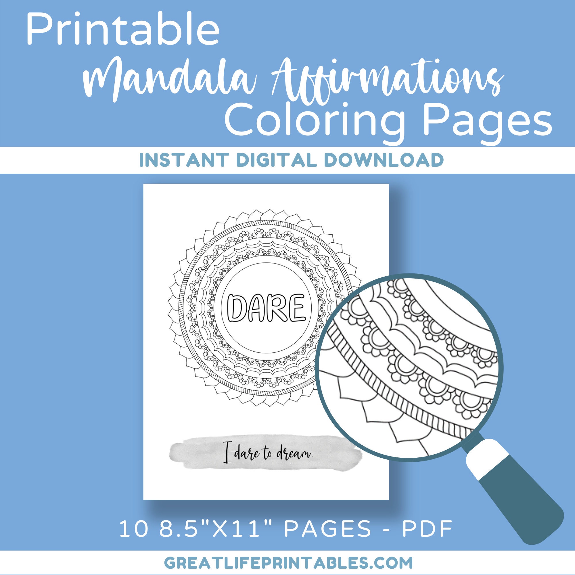 Printable Mandala Affirmations Coloring Pages Vol 1, Adult Coloring ...
