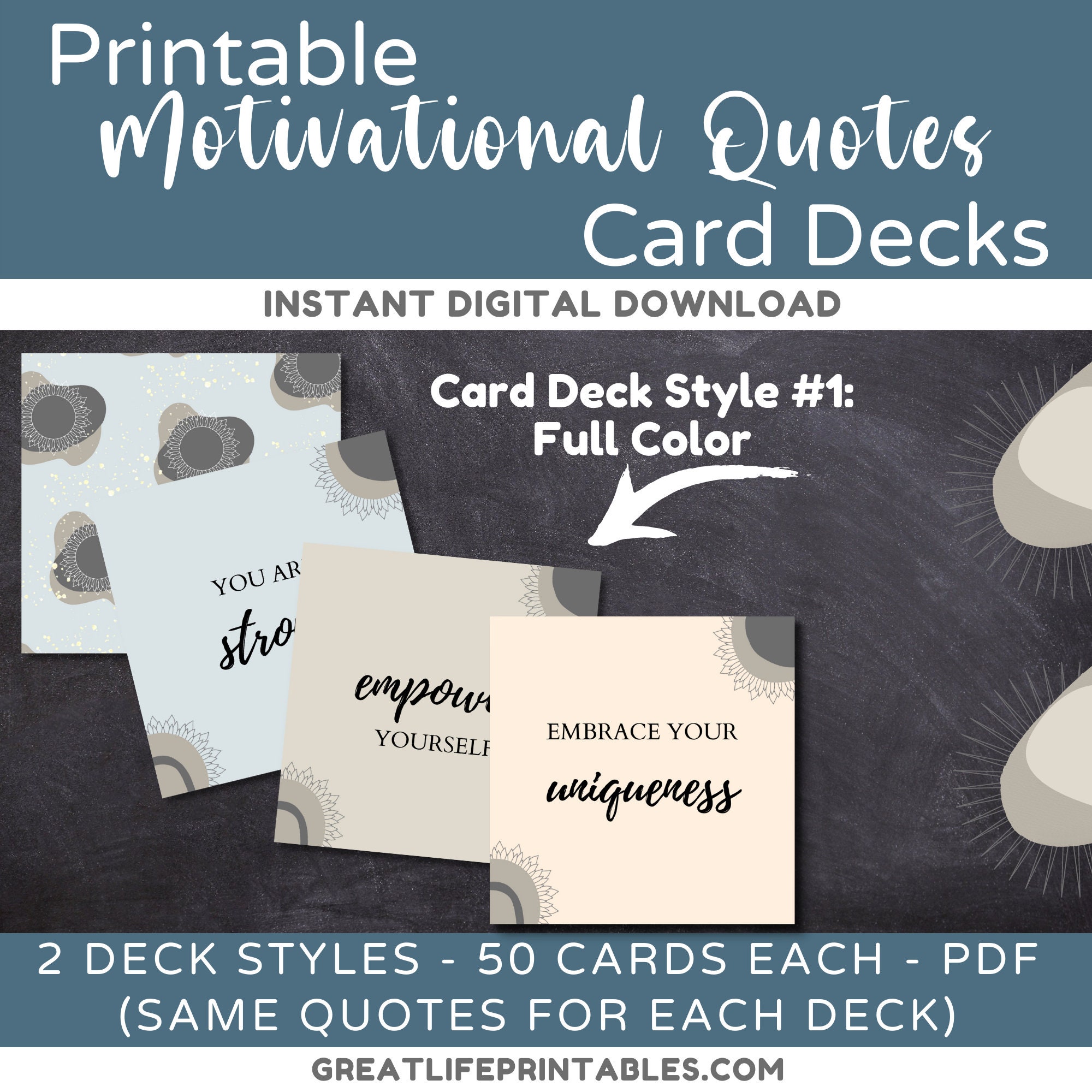 Motivational Cards, Printable Card Deck, Inspirational Quotes, Positive ...