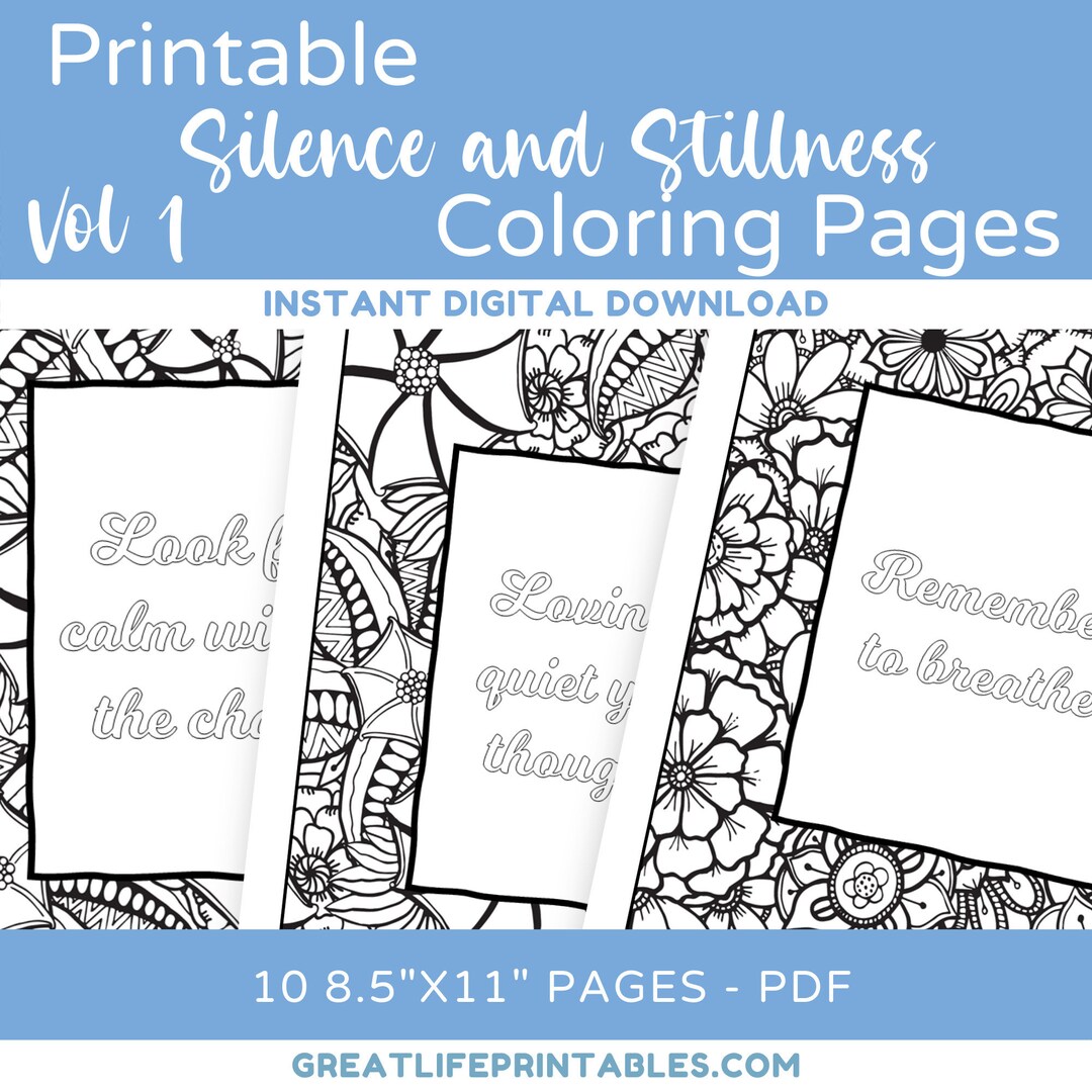 Printable Silence and Stillness Coloring Pages Vol 1, Floral Digital ...