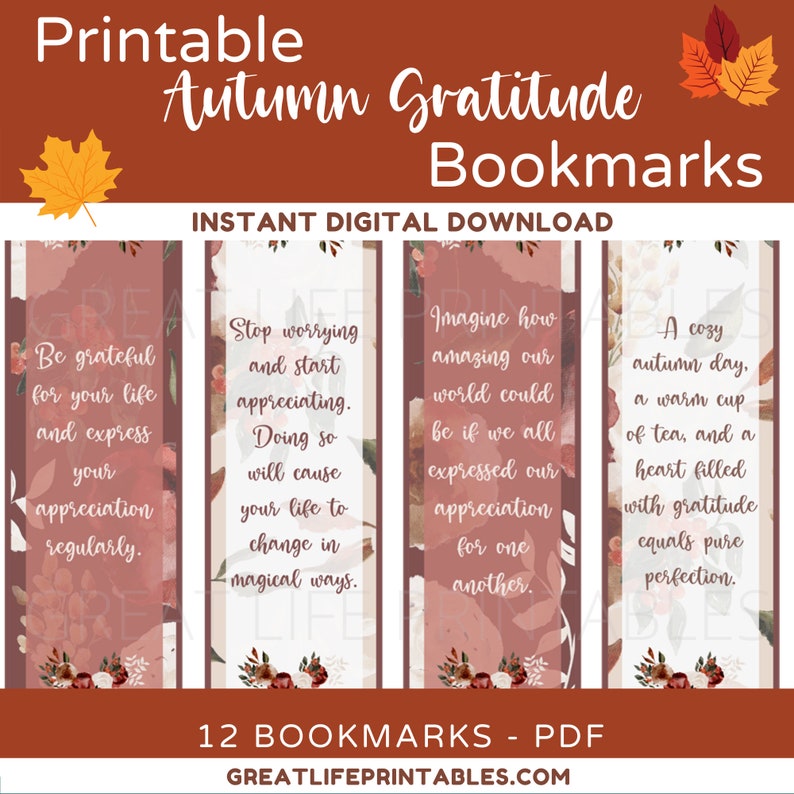 Printable Bookmarks, Autumn Bookmark, Bookmark Set, Thanksgiving ...