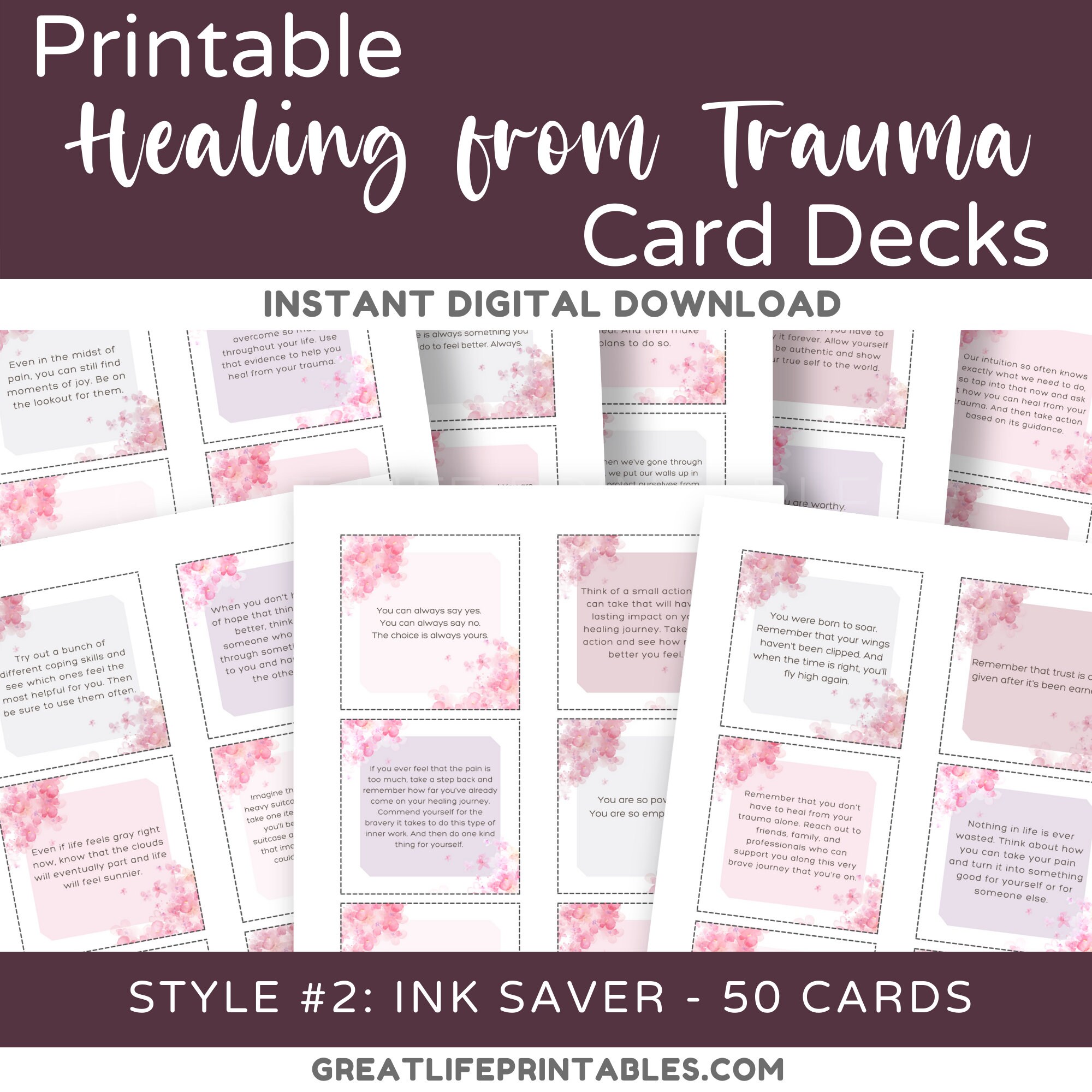 Trauma Healing, Printable Card Deck, Trauma Recovery, Self Healing ...