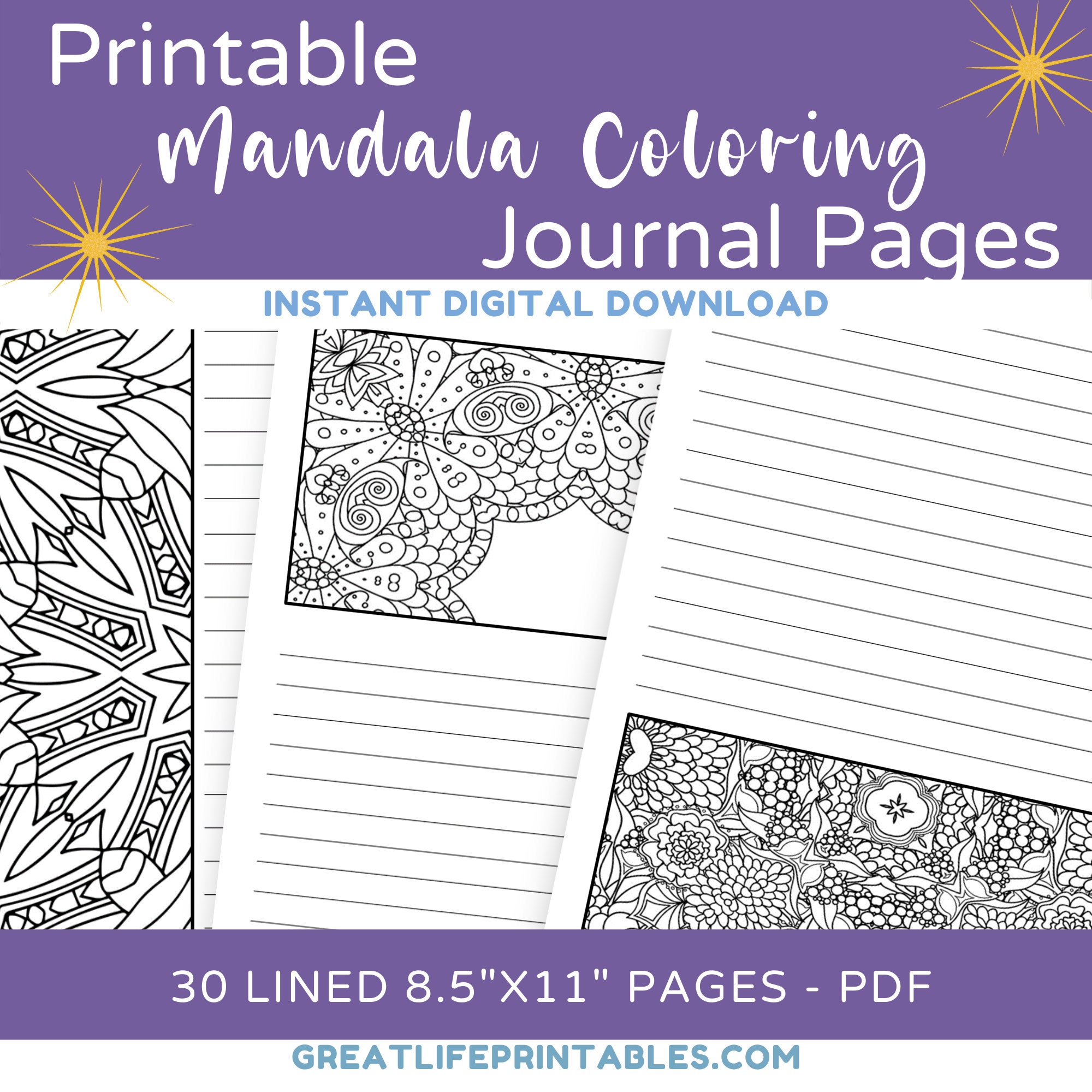 Mandala Coloring, Printable Journal, Adult Coloring, Coloring Sheets ...