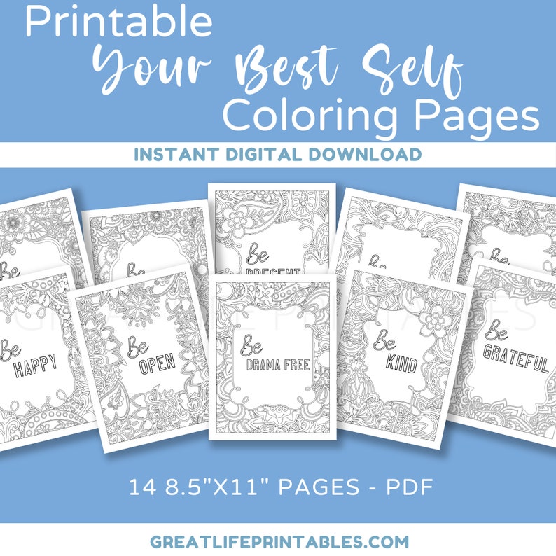 Your Best Self Affirmation Coloring Adult Coloring Pages - Etsy