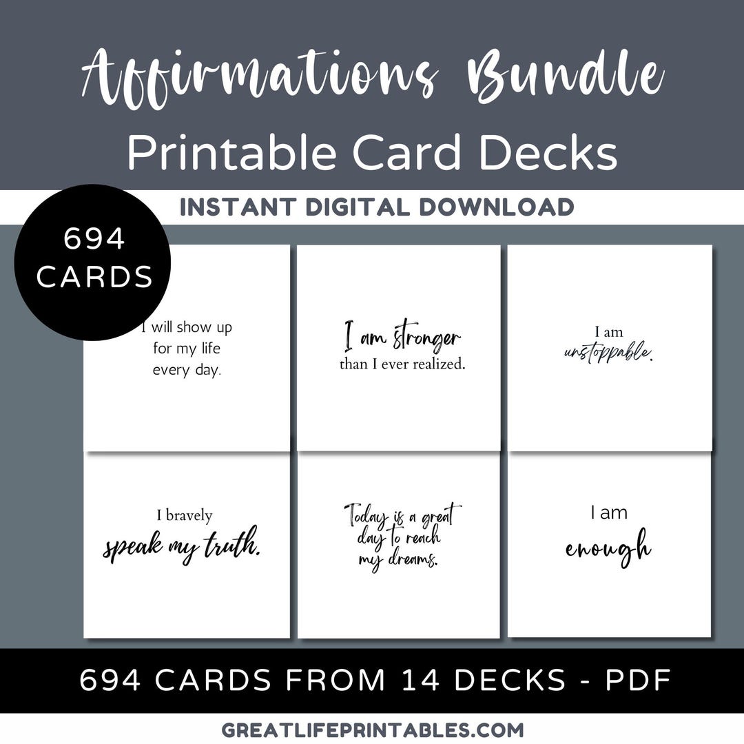 Affirmation Card Bundle Printable, Affirmation Cards, Positive ...