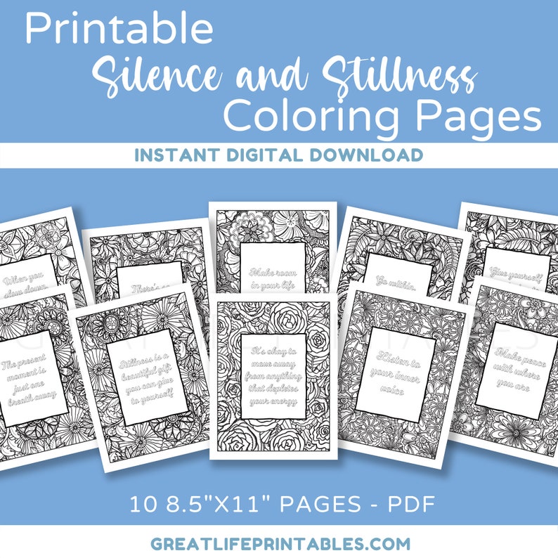 Printable Silence and Stillness Coloring Pages Vol 2, Floral Digital ...