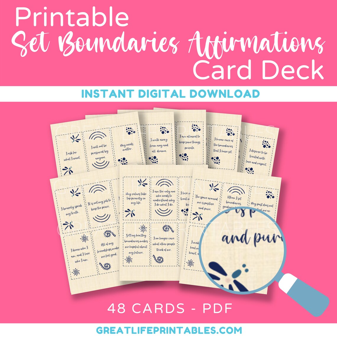 Setting Boundaries, Printable Affirmations, Affirmation Deck, Daily ...