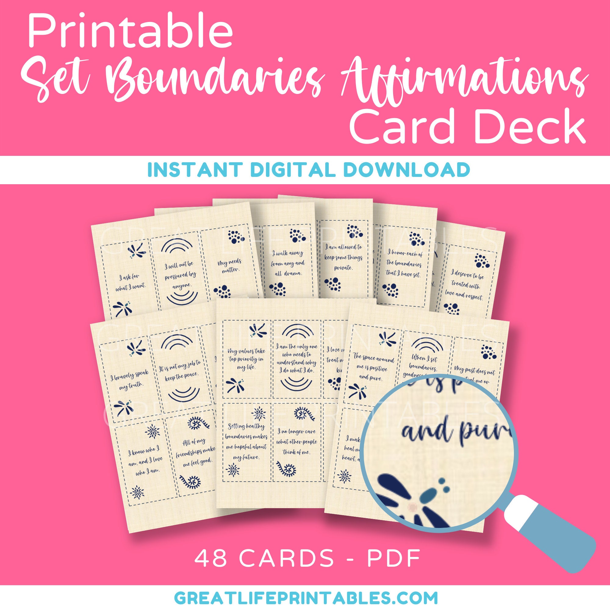 Setting Boundaries, Printable Affirmations, Affirmation Deck, Daily ...