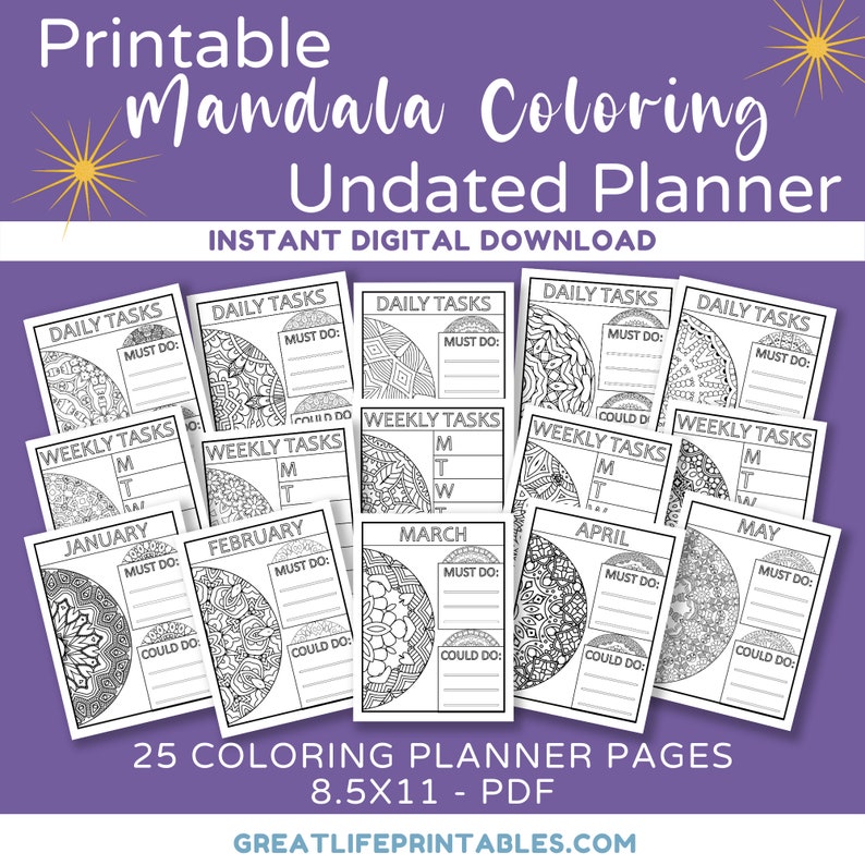 Coloring Planner Printable Planner Mandala Coloring Undated - Etsy UK
