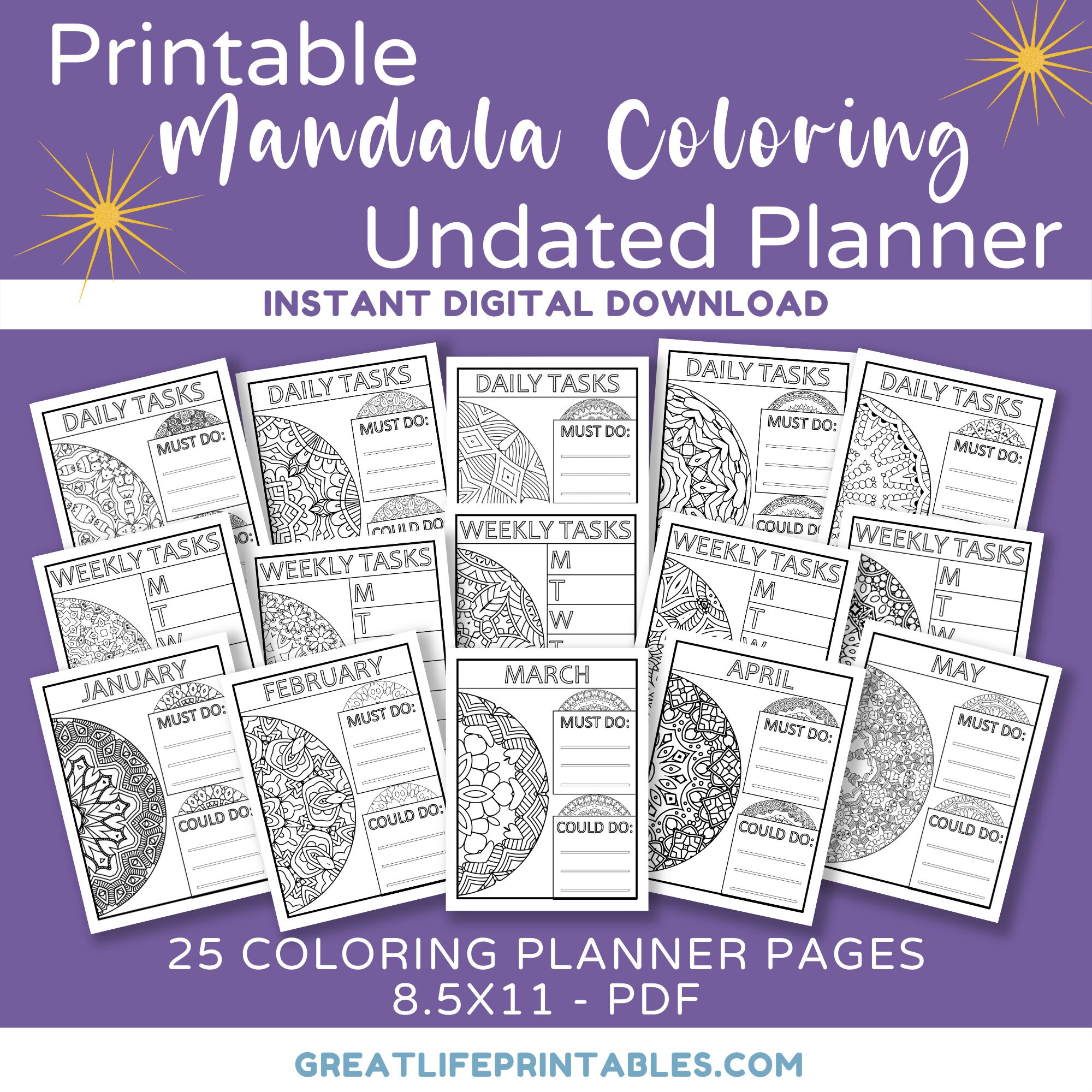 Coloring Planner Printable Planner Mandala Coloring Undated - Etsy UK