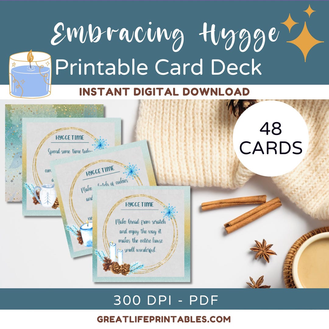 Hygge Printable Card Deck, Hygge Gift, Self Care Cards, Winter Gifts ...