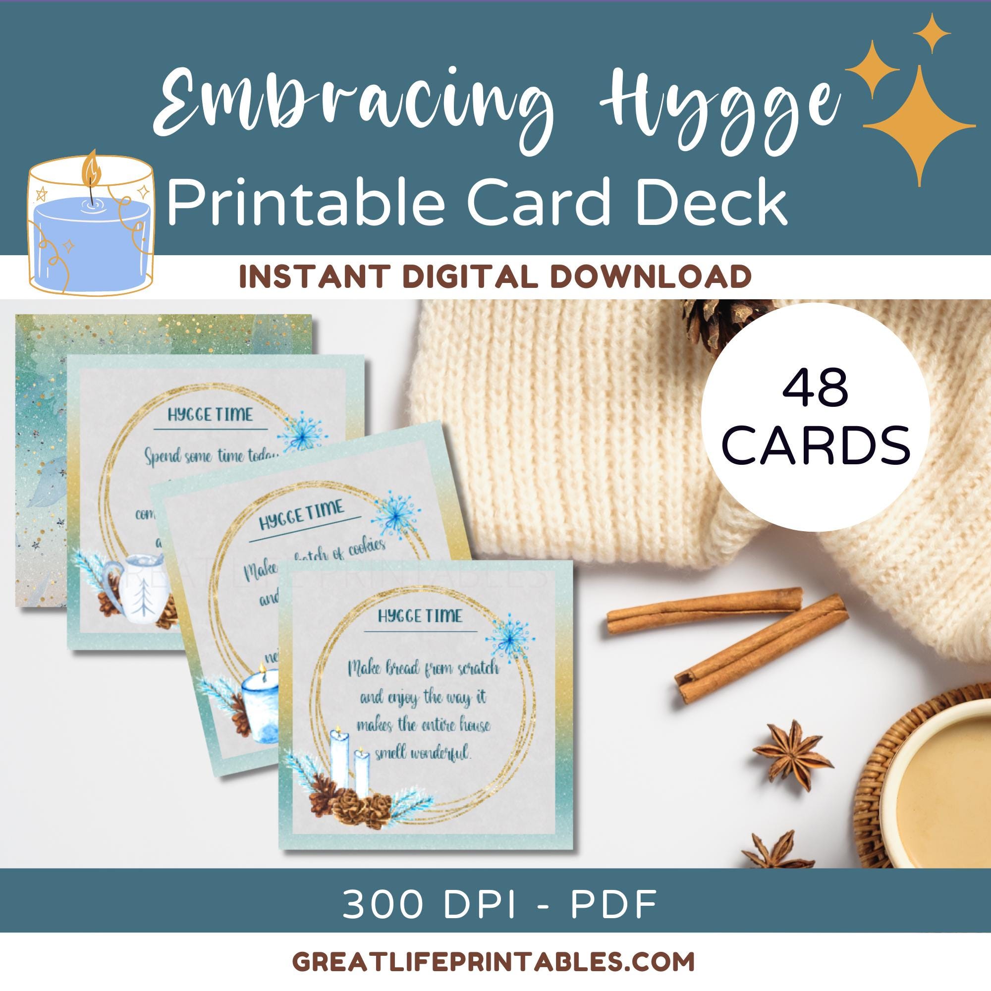 Hygge Printable Card Deck, Hygge Gift, Self Care Cards, Winter Gifts ...