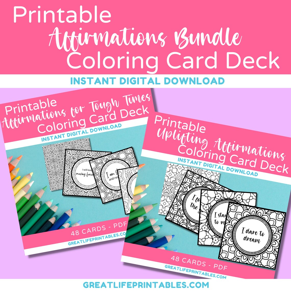 Affirmation Bundle, Printable Affirmation Coloring Card Deck ...