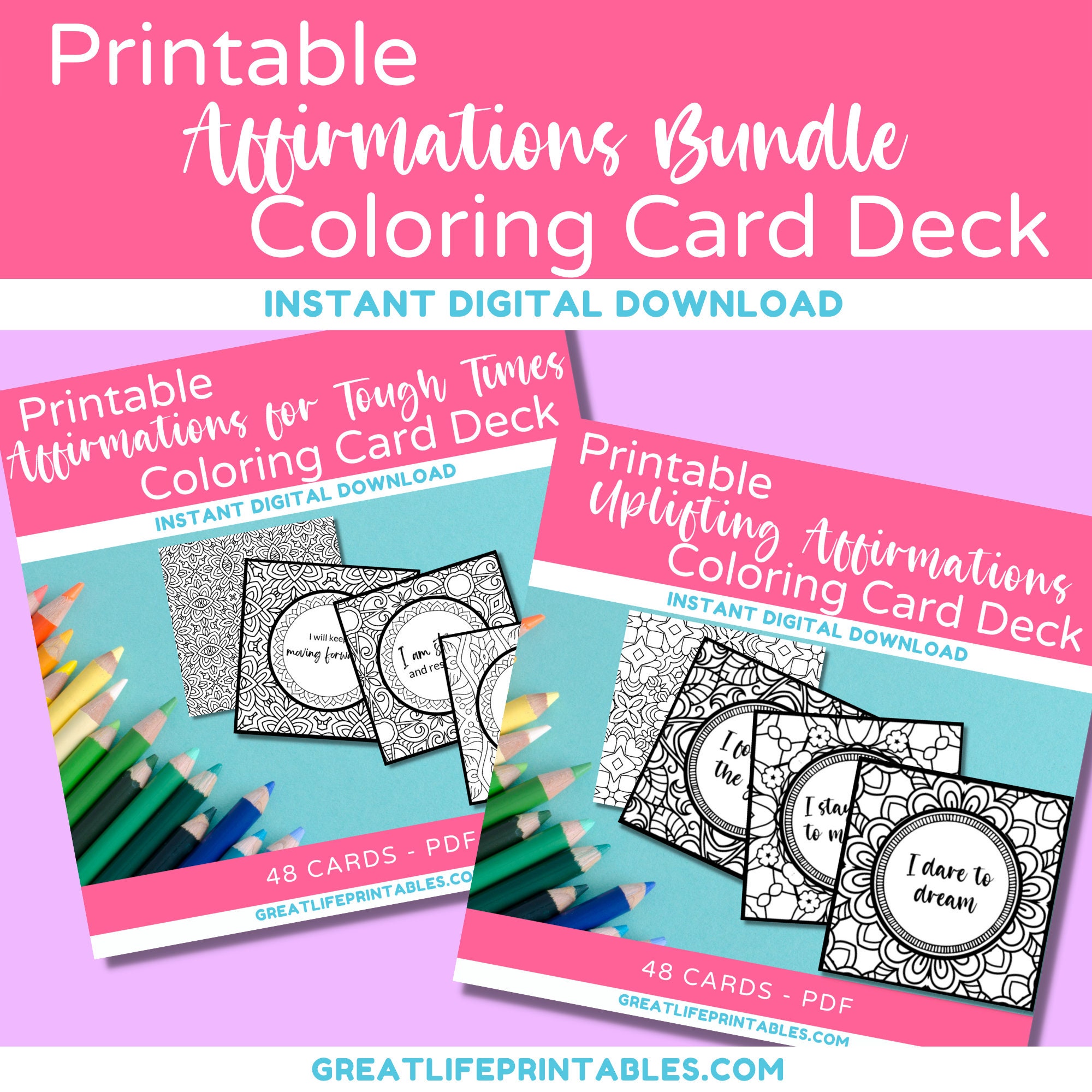 Affirmation Bundle, Printable Affirmation Coloring Card Deck ...