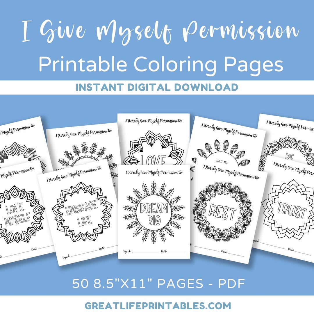 Printable Permission Slip Coloring Pages Bundle, Adult Coloring Pages ...