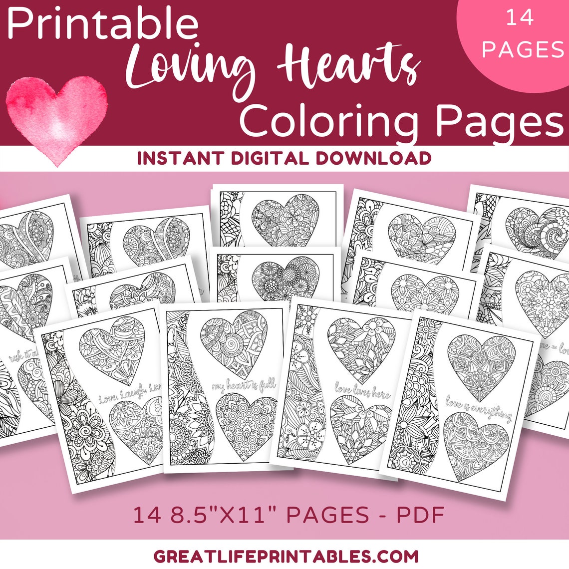 Printable Heart Coloring Pages, Valentines Day Coloring Pages, Love ...