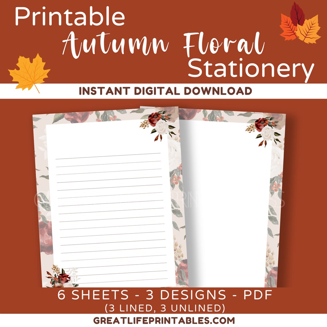 Printable Fall Stationery, Autumn Stationery, Printable Stationery Fall ...