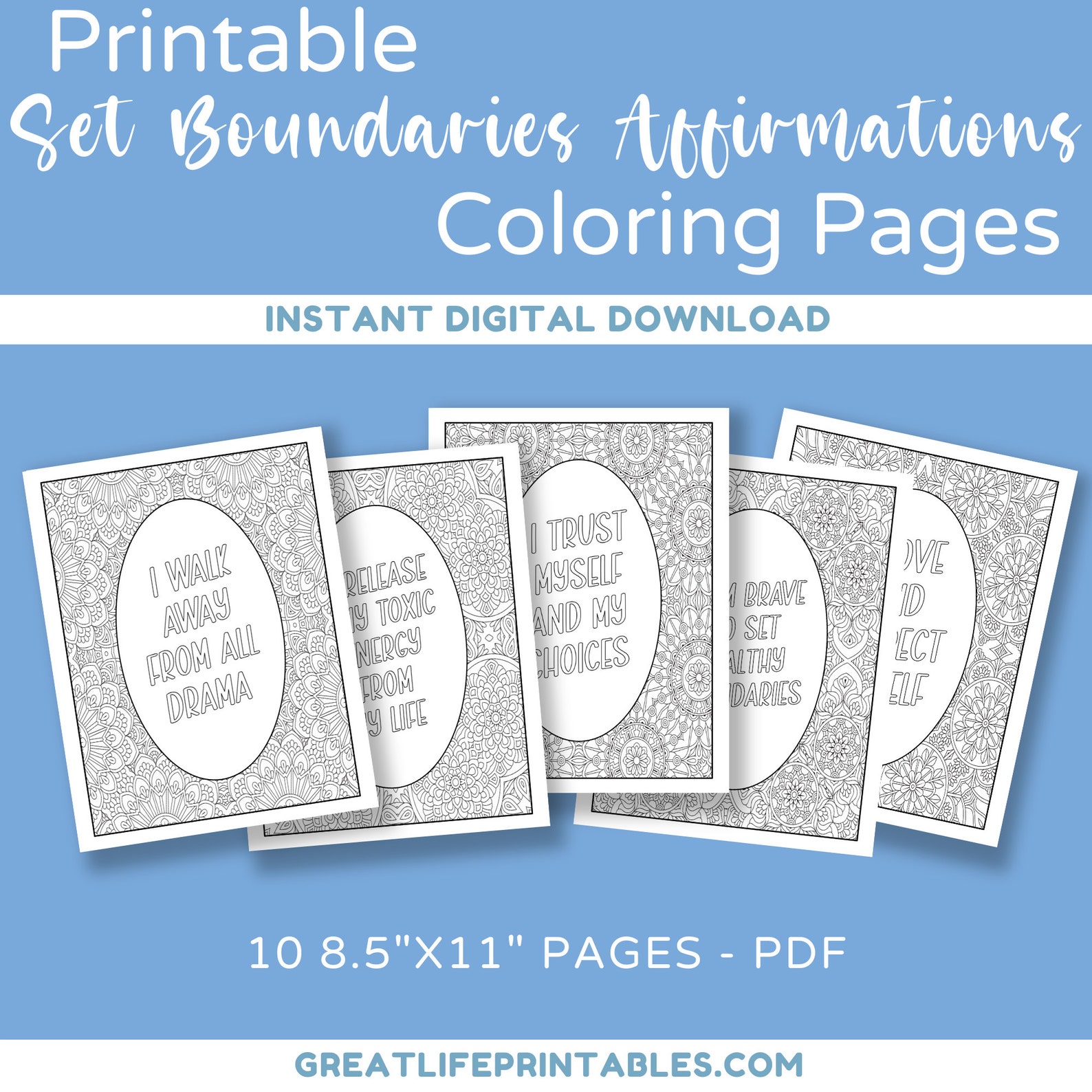 Set Boundaries Coloring Pages, Affirmation Coloring Pages, Printable ...