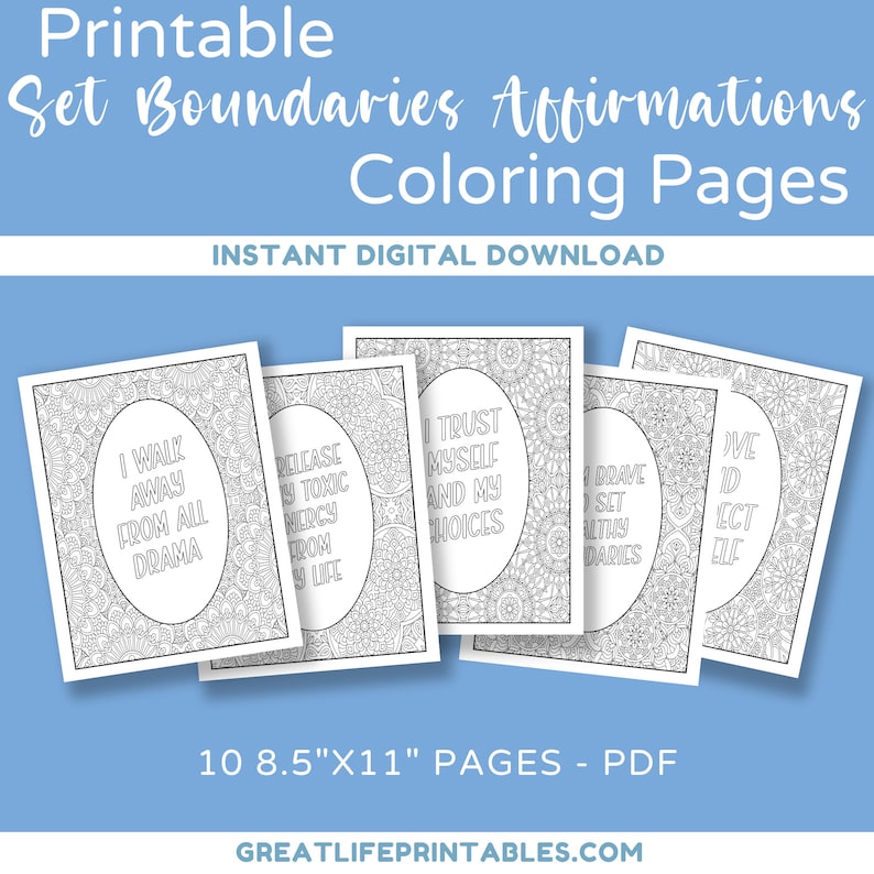 Set Boundaries Coloring Pages, Affirmation Coloring Pages, Printable ...