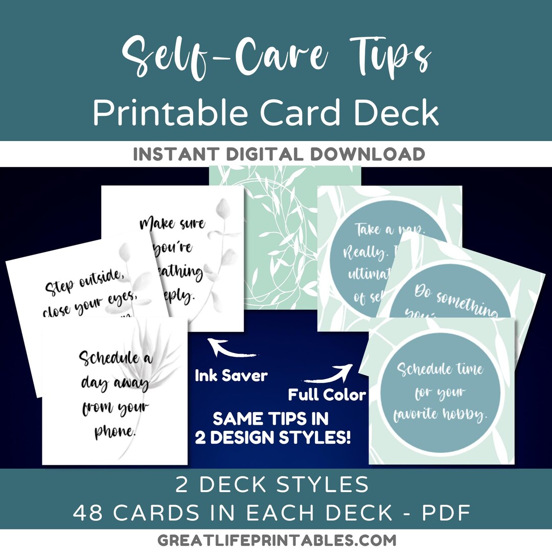 Printable Self-care Cards, Self Care Card Deck, Self Care Tips, Self ...