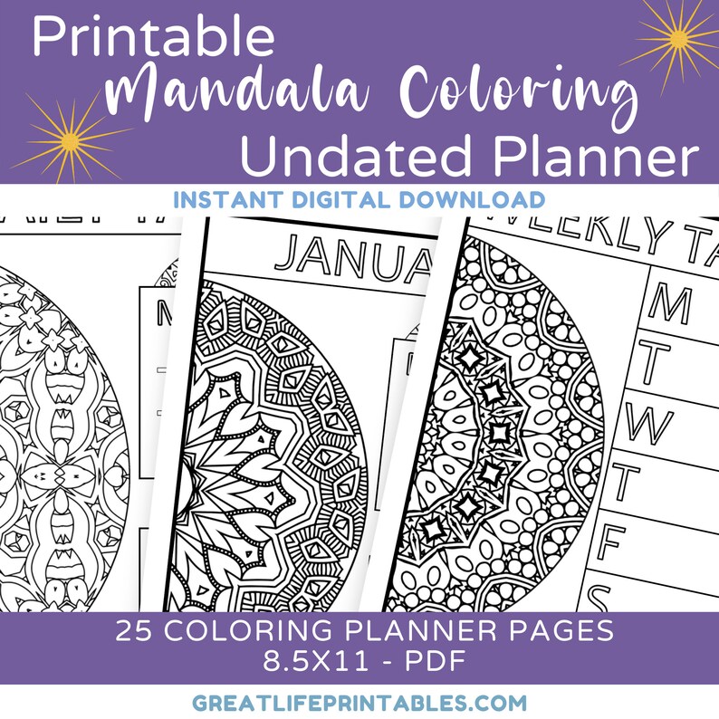 Coloring Planner, Printable Planner, Mandala Coloring, Undated Planner ...