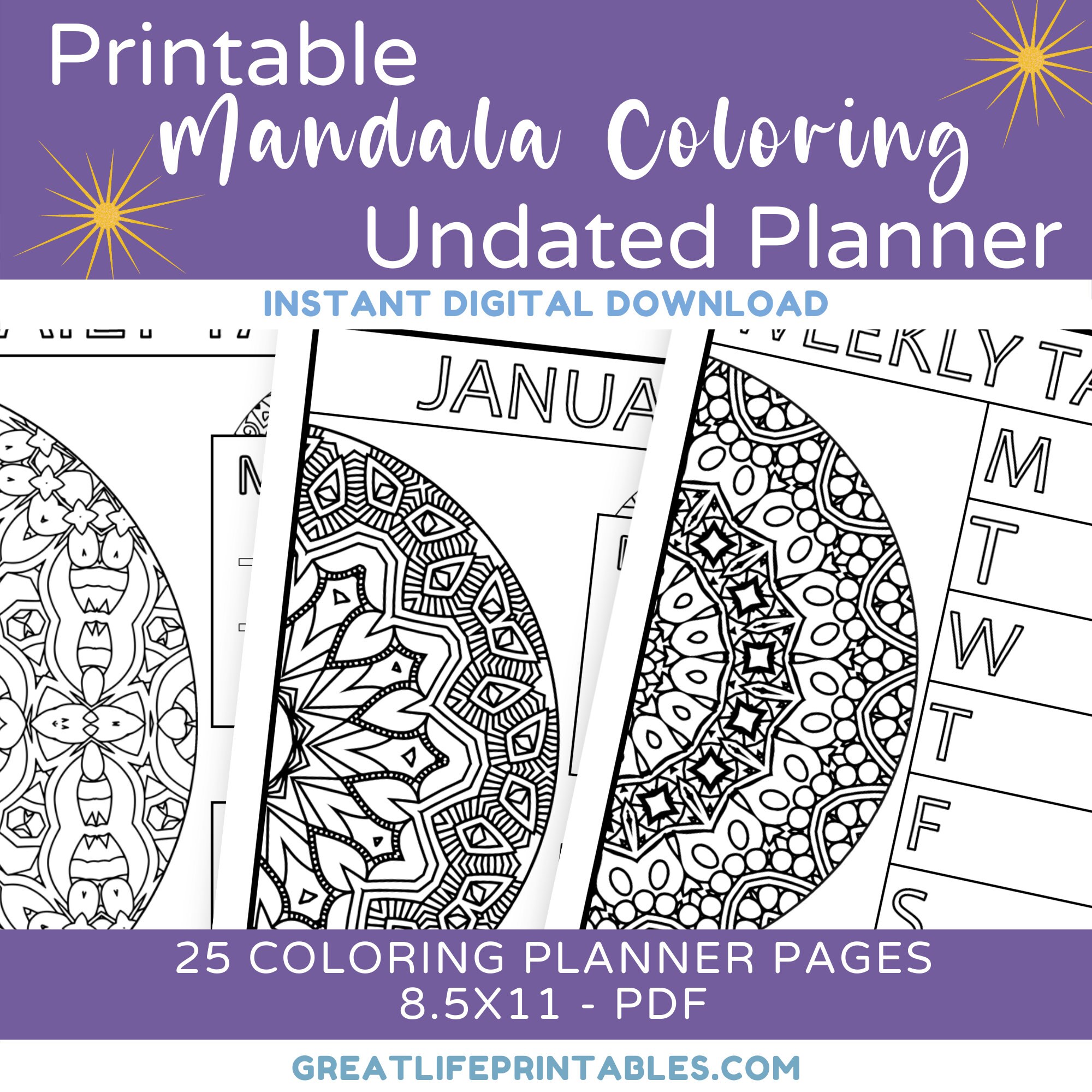 Coloring Planner, Printable Planner, Mandala Coloring, Undated Planner ...