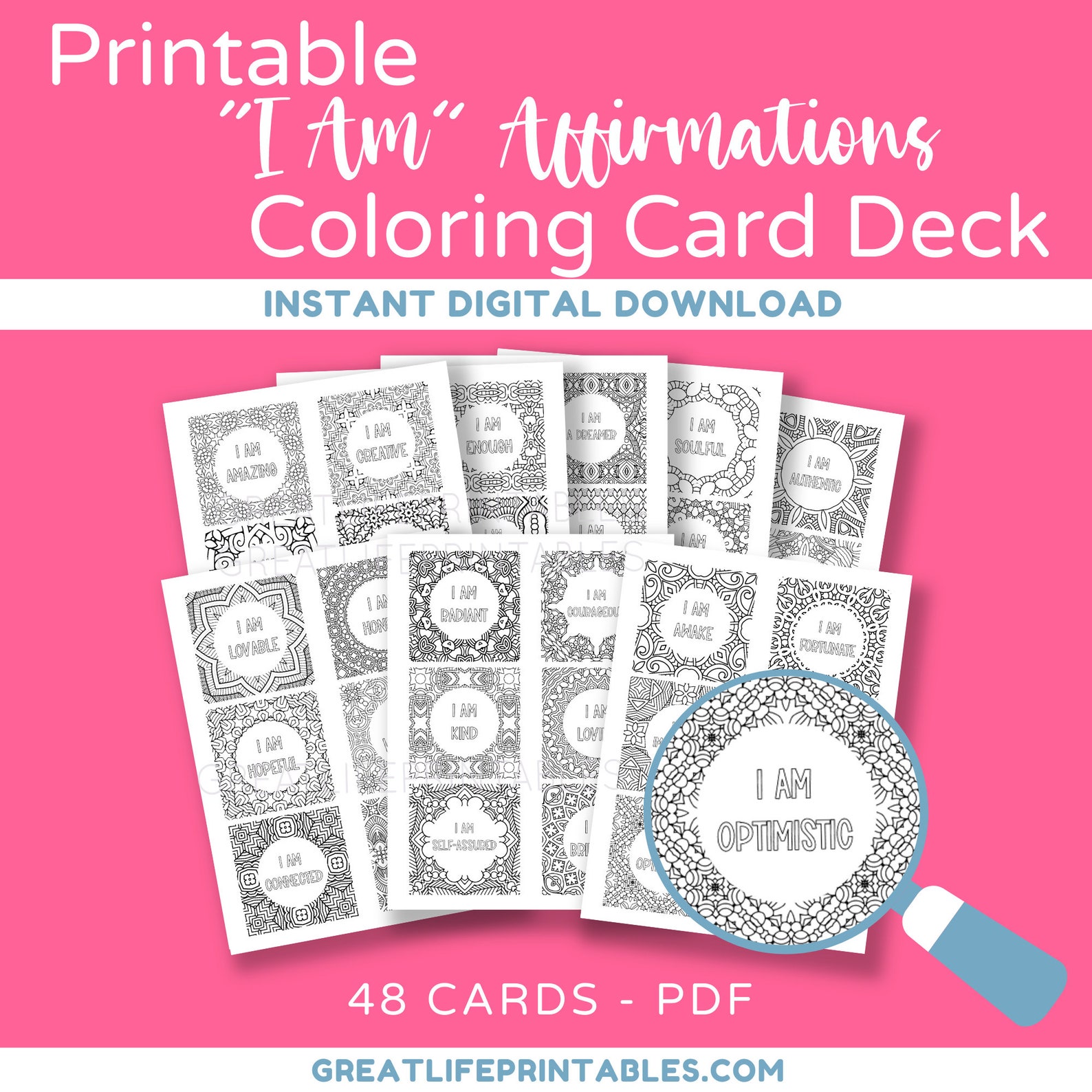 Printable Affirmations Card Decks, Mandala Affirmation Card Deck ...