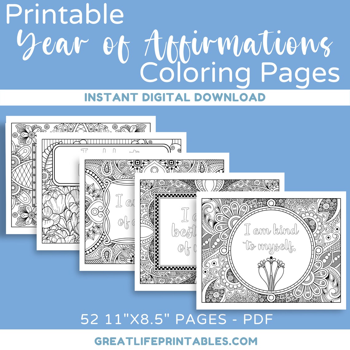 52 Printable Affirmation Coloring Pages, Motivational Coloring Pages ...