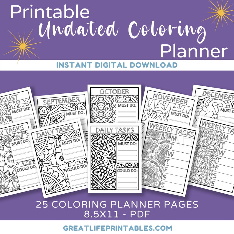 Coloring Planner, Printable Planner, Undated Planner, Monthly Planner ...