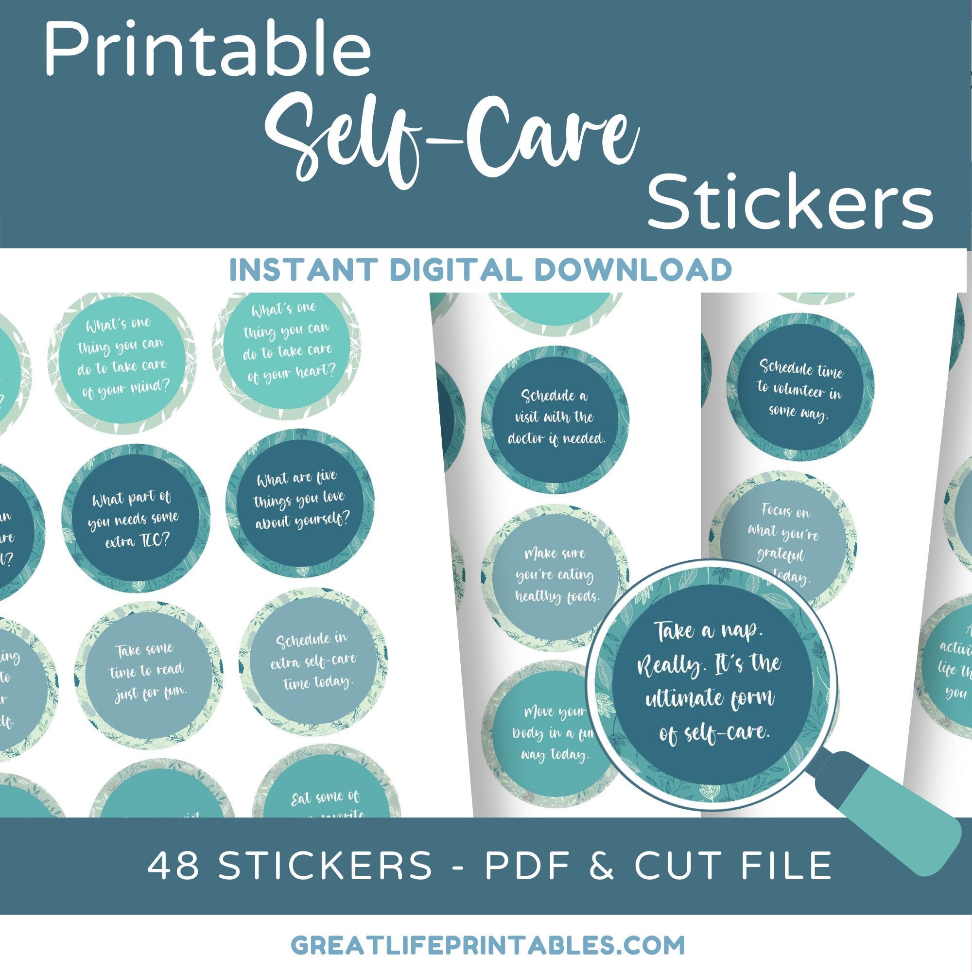 Printable Self-care Stickers, Digital Stickers for Planner ...