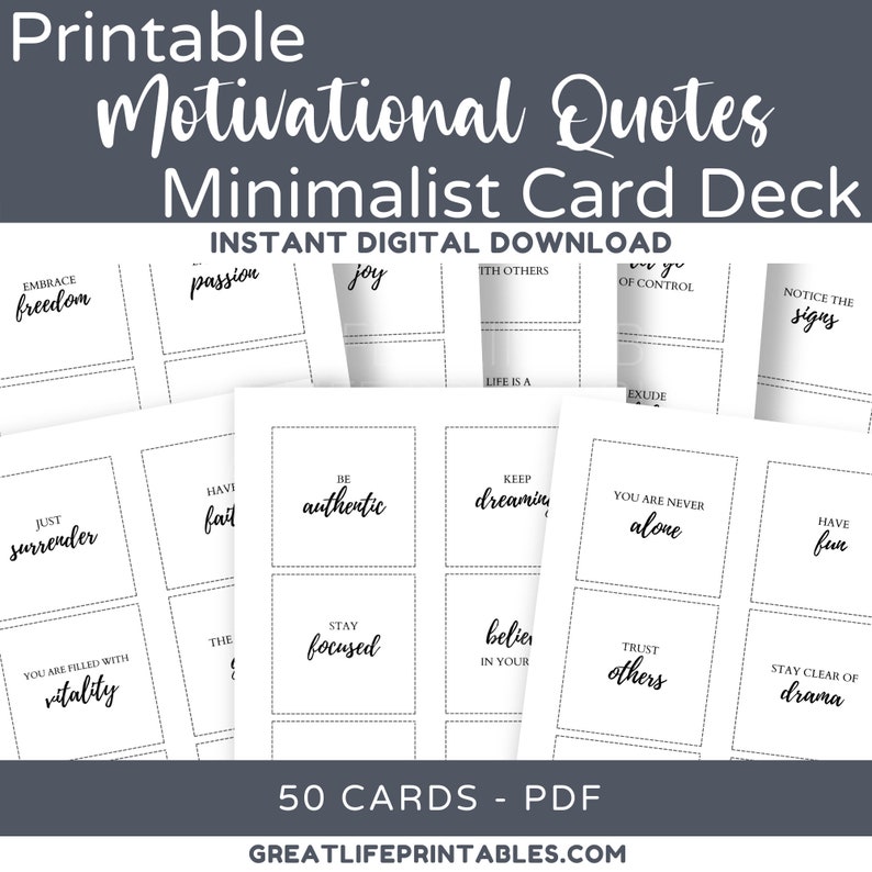 Motivational Cards, Printable Card Deck, Inspirational Quotes, Positive ...