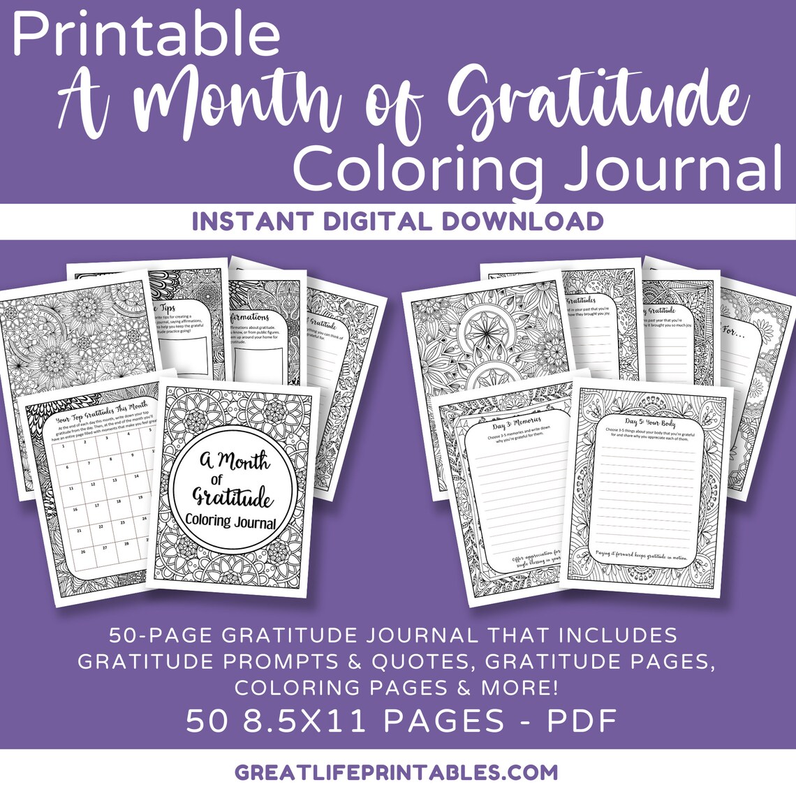 Gratitude Journal, Printable Journal, Coloring Journal, Adult Coloring ...