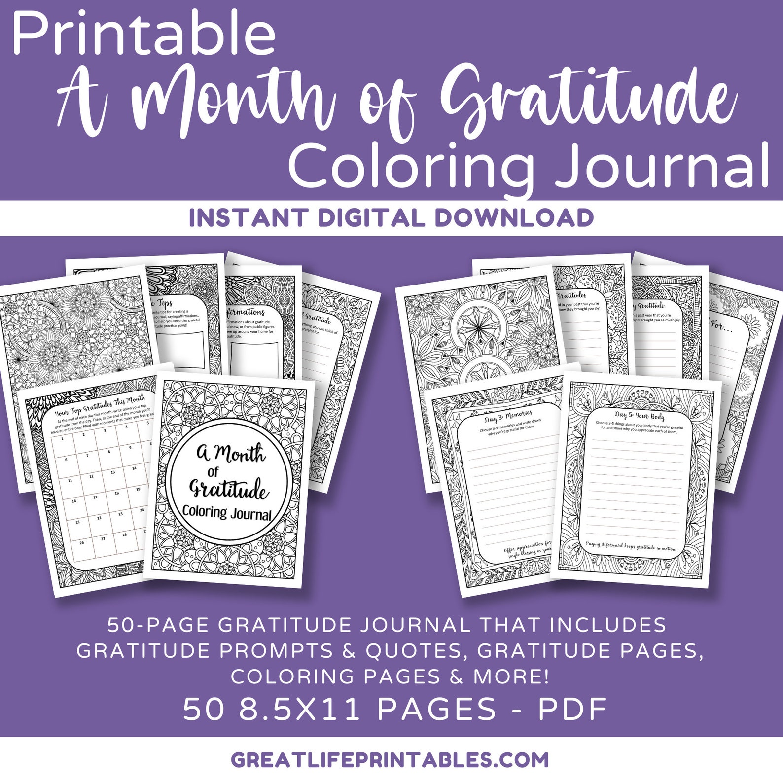 Gratitude Journal, Printable Journal, Coloring Journal, Adult Coloring ...
