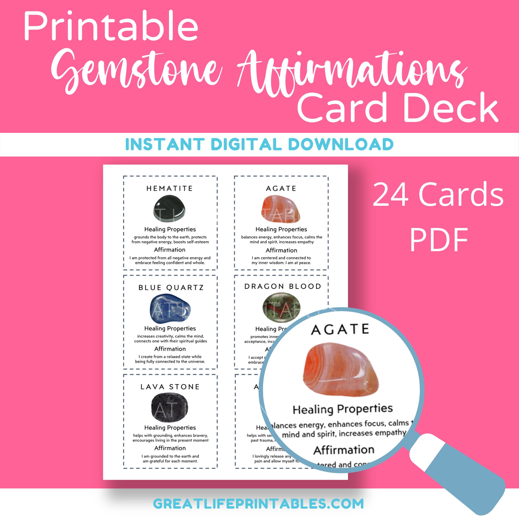 Printable Gemstone Cards, Printable Crystal Card Deck, Crystal ...