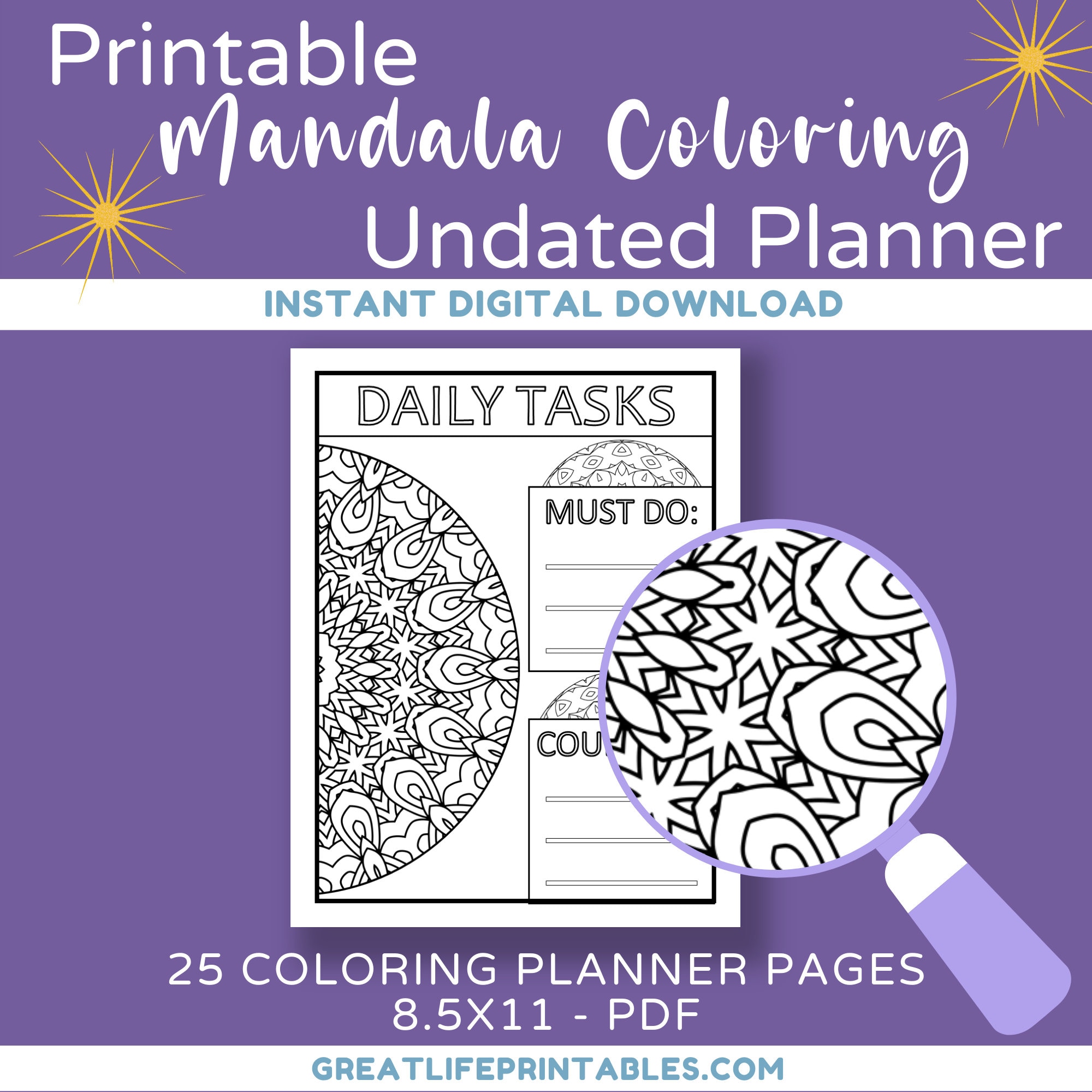 Coloring Planner, Printable Planner, Mandala Coloring, Undated Planner ...