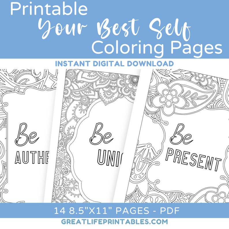 Your Best Self Affirmation Coloring Adult Coloring Pages - Etsy