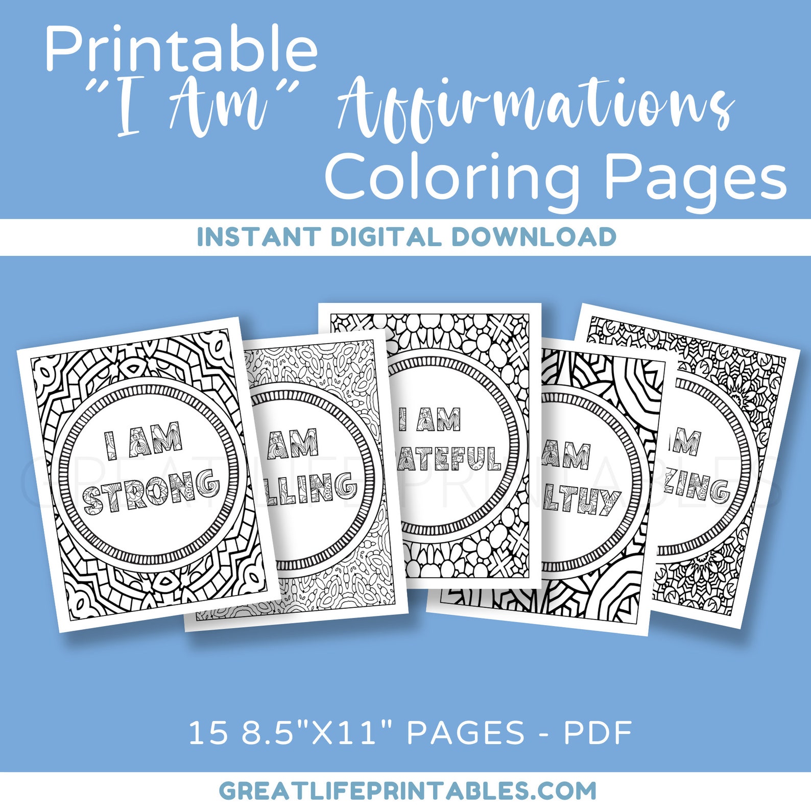 Printable Affirmations Coloring Pages, Digital Coloring Pages, Adult ...
