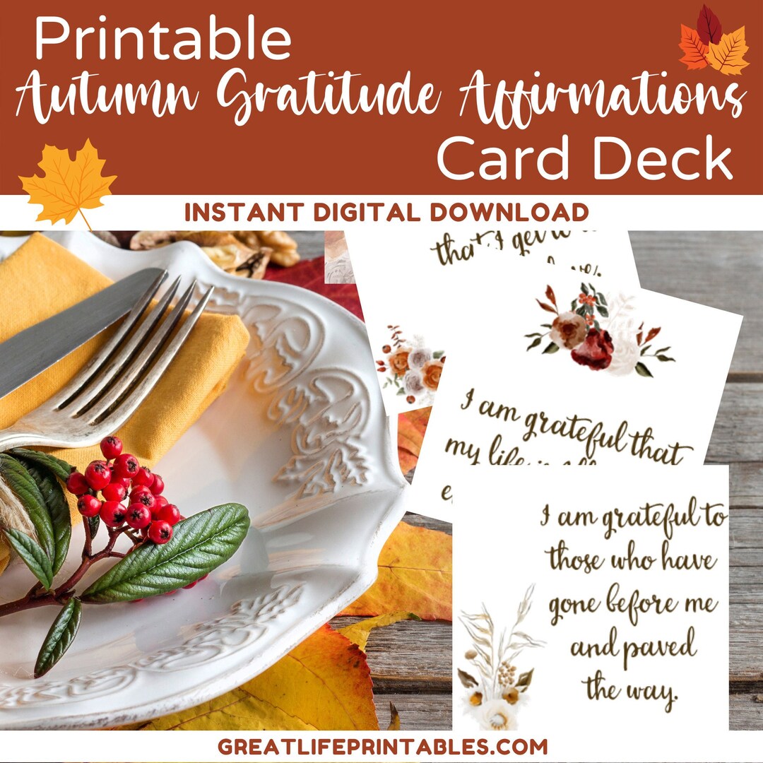 Printable Gratitude Card Deck, Gratitude Affirmations, Autumn ...