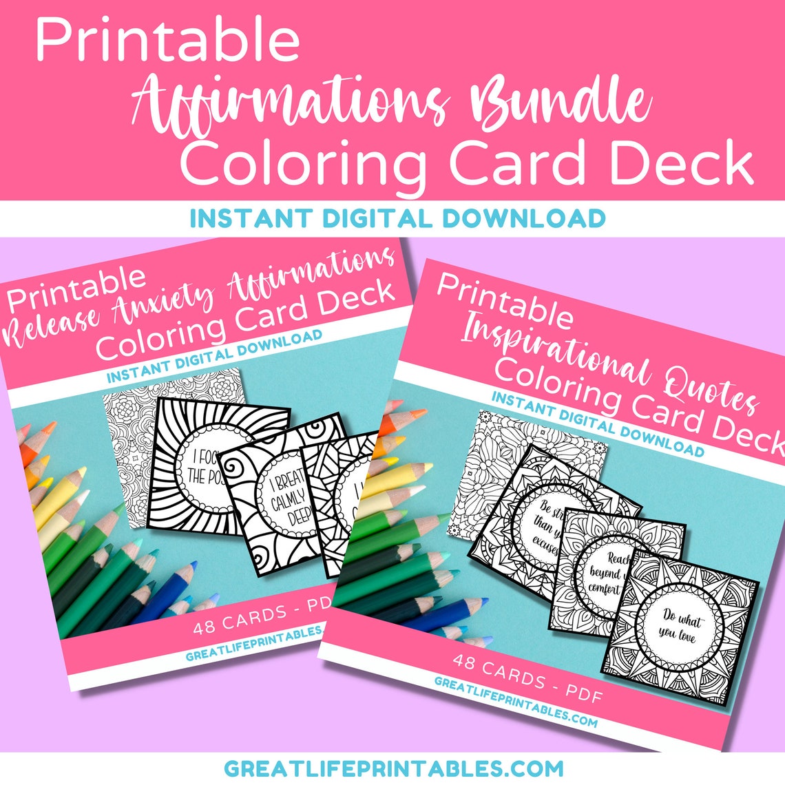 Affirmation Bundle, Printable Affirmation Coloring Card Deck ...