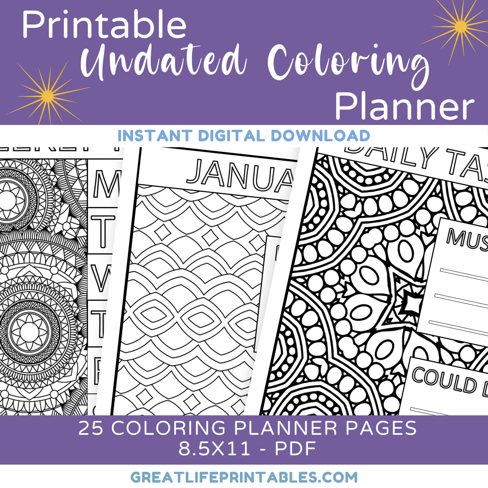 Coloring Planner, Printable Planner, Undated Planner, Monthly Planner ...