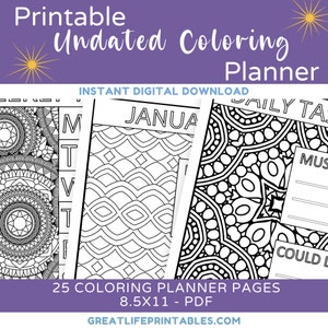 Coloring Planner, Printable Planner, Undated Planner, Monthly Planner ...