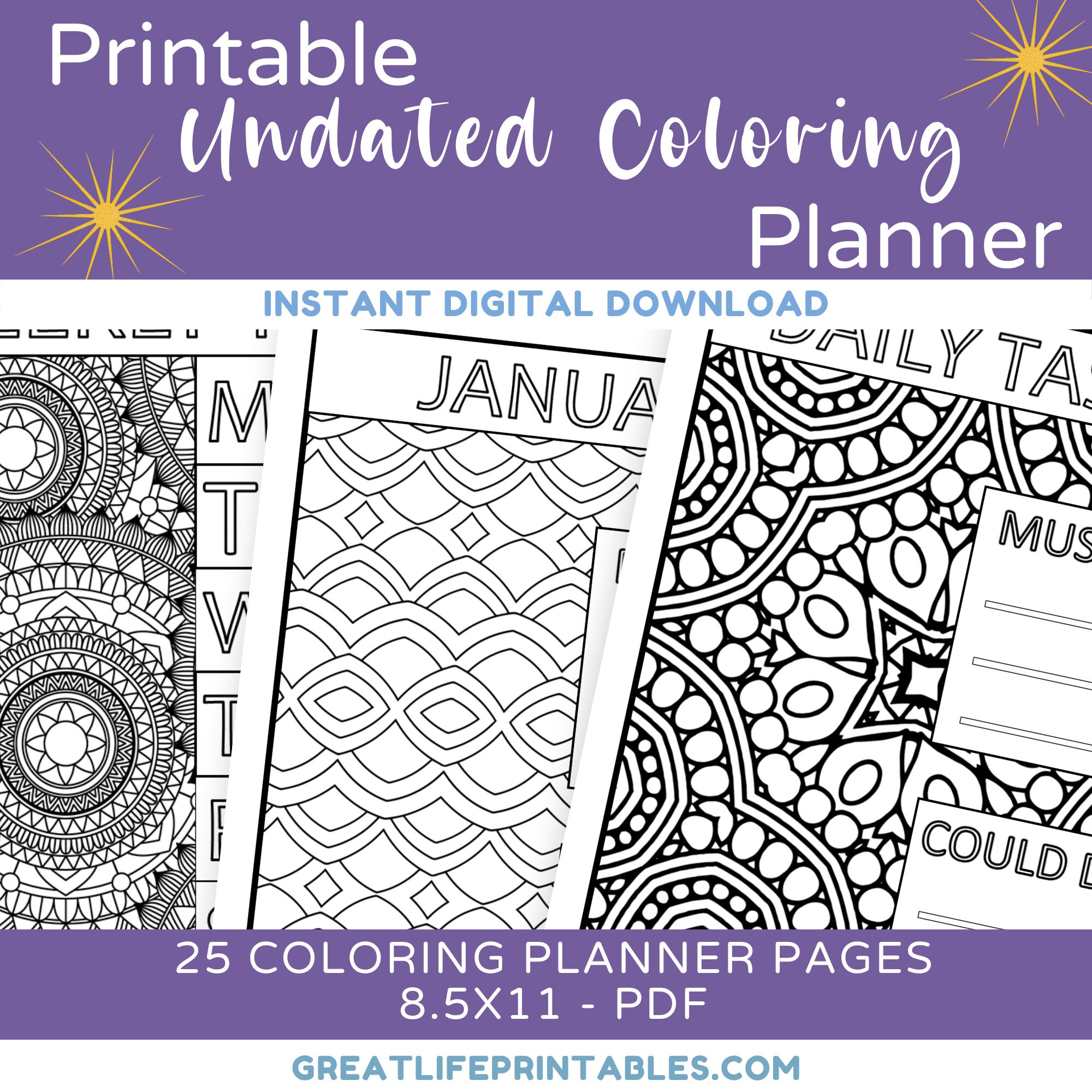 Coloring Planner, Printable Planner, Undated Planner, Monthly Planner ...