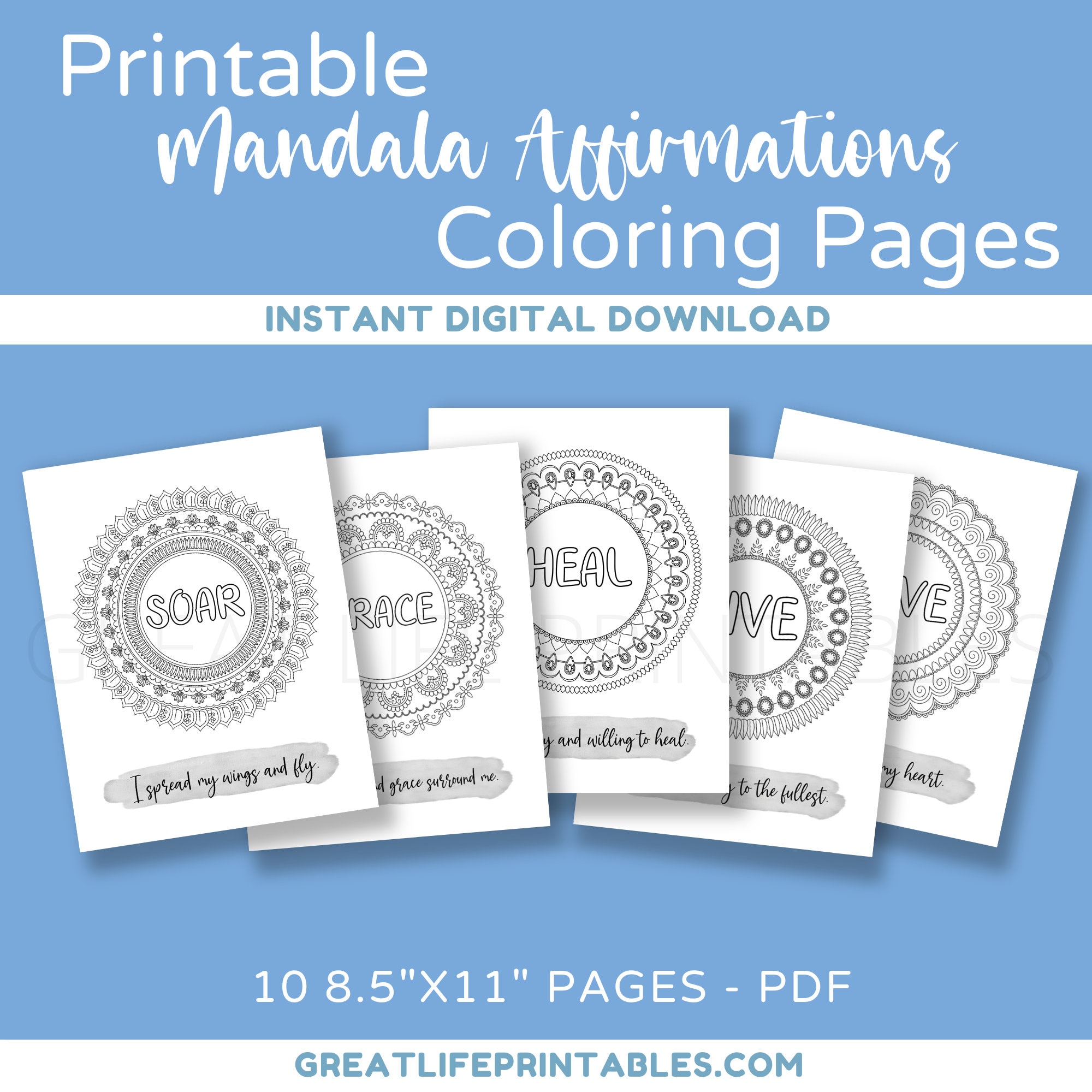 Printable Mandala Affirmations Coloring Pages Vol 1, Adult Coloring ...