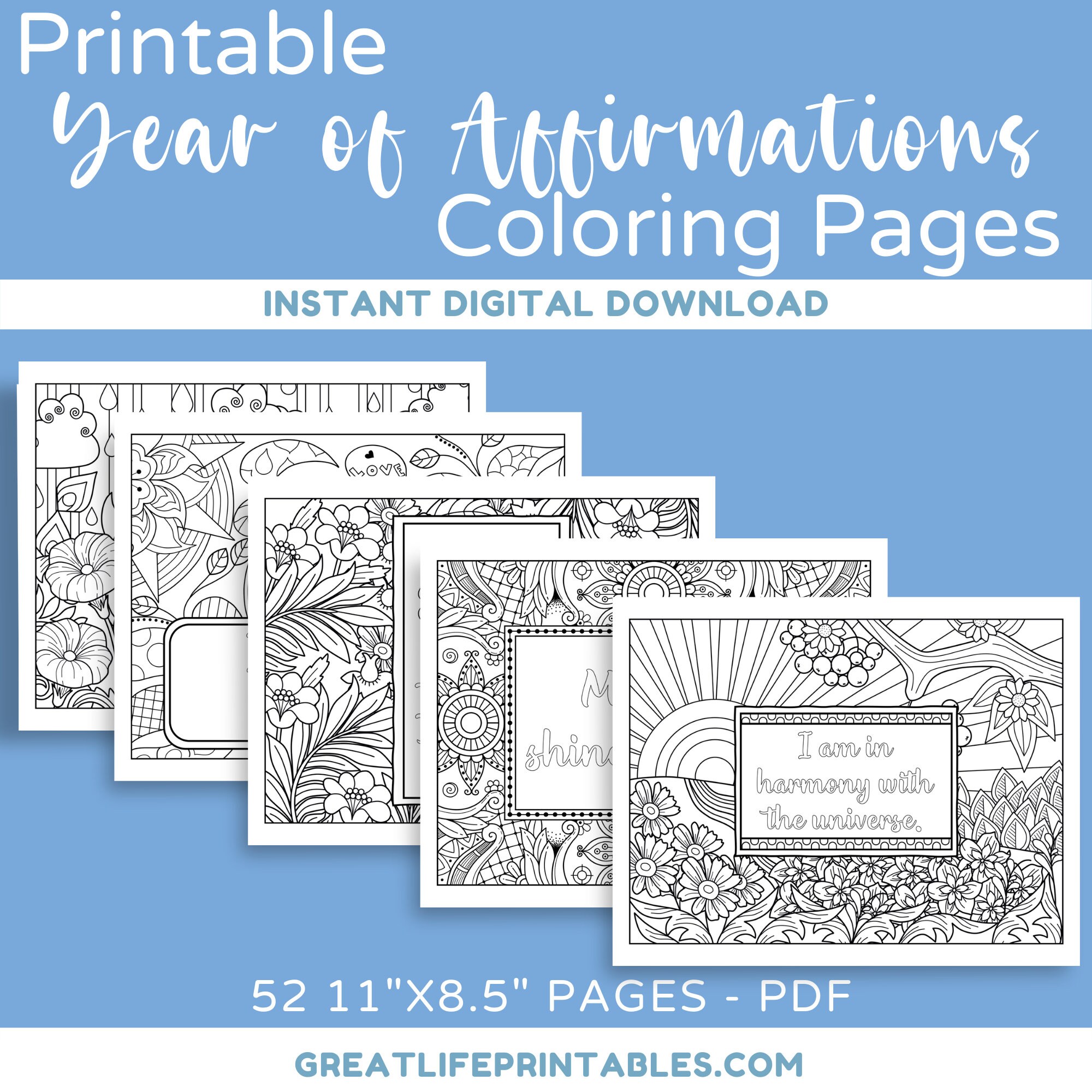 52 Printable Affirmation Coloring Pages, Motivational Coloring Pages ...