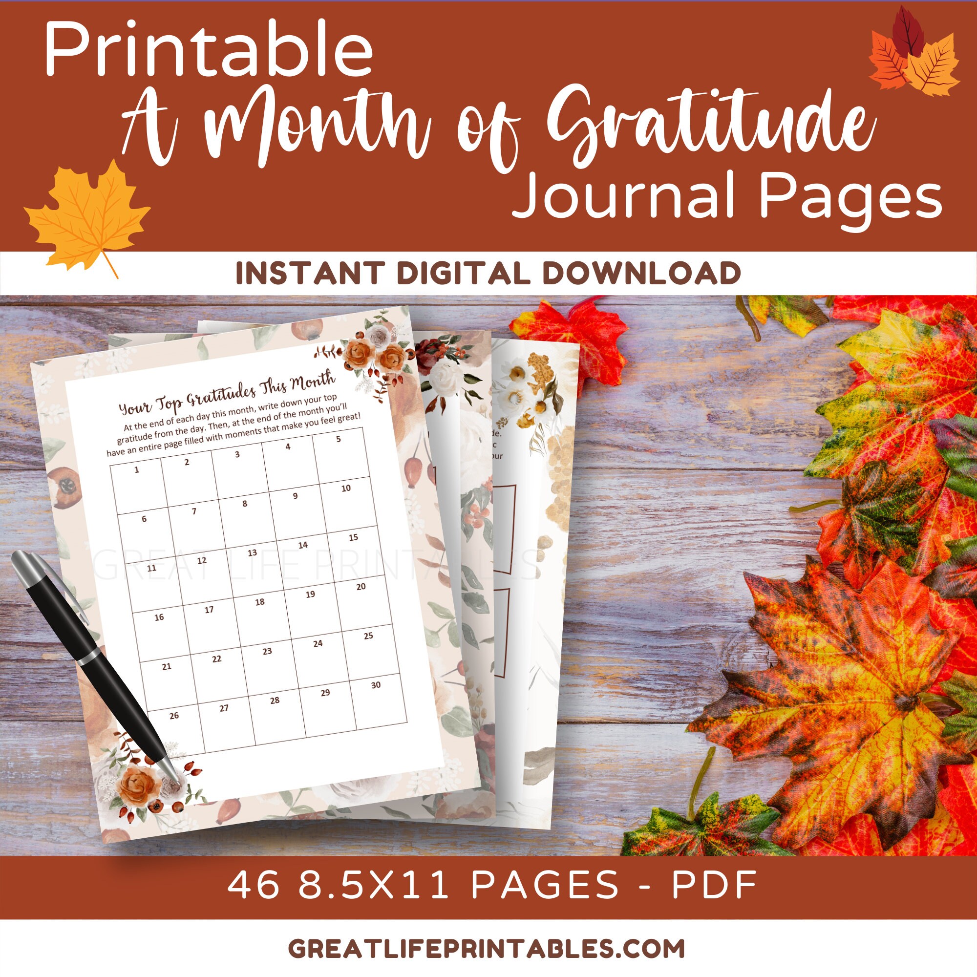 Gratitude Journal, Printable Journal, Autumn Journal, Journal Prompts ...