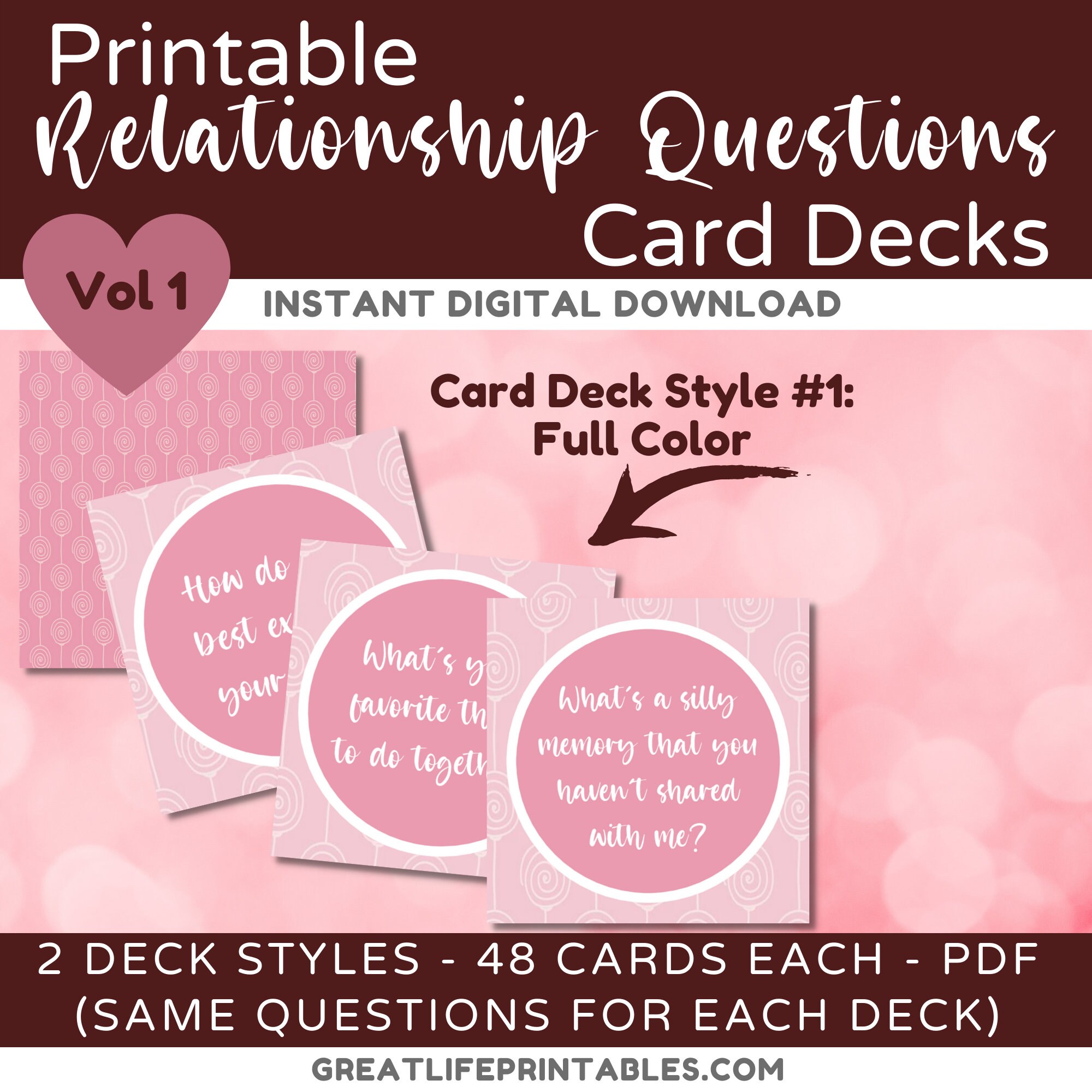Couples Questions Printable Card Deck, Couples Gift, Printable ...